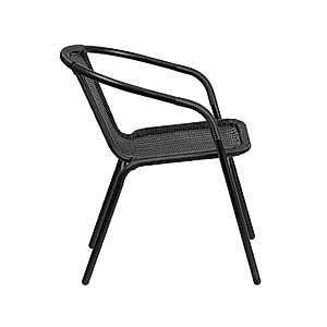 Saranya 18 Shop New Black 2 Pack Chair Frame Finish Rattan Indoor or Outdoor Dark Patio Bamboo-Aluminum Series Restaurant Kitchen Home Hotel Metal 23.5" D x 21.75" W x 28.5" H of Set