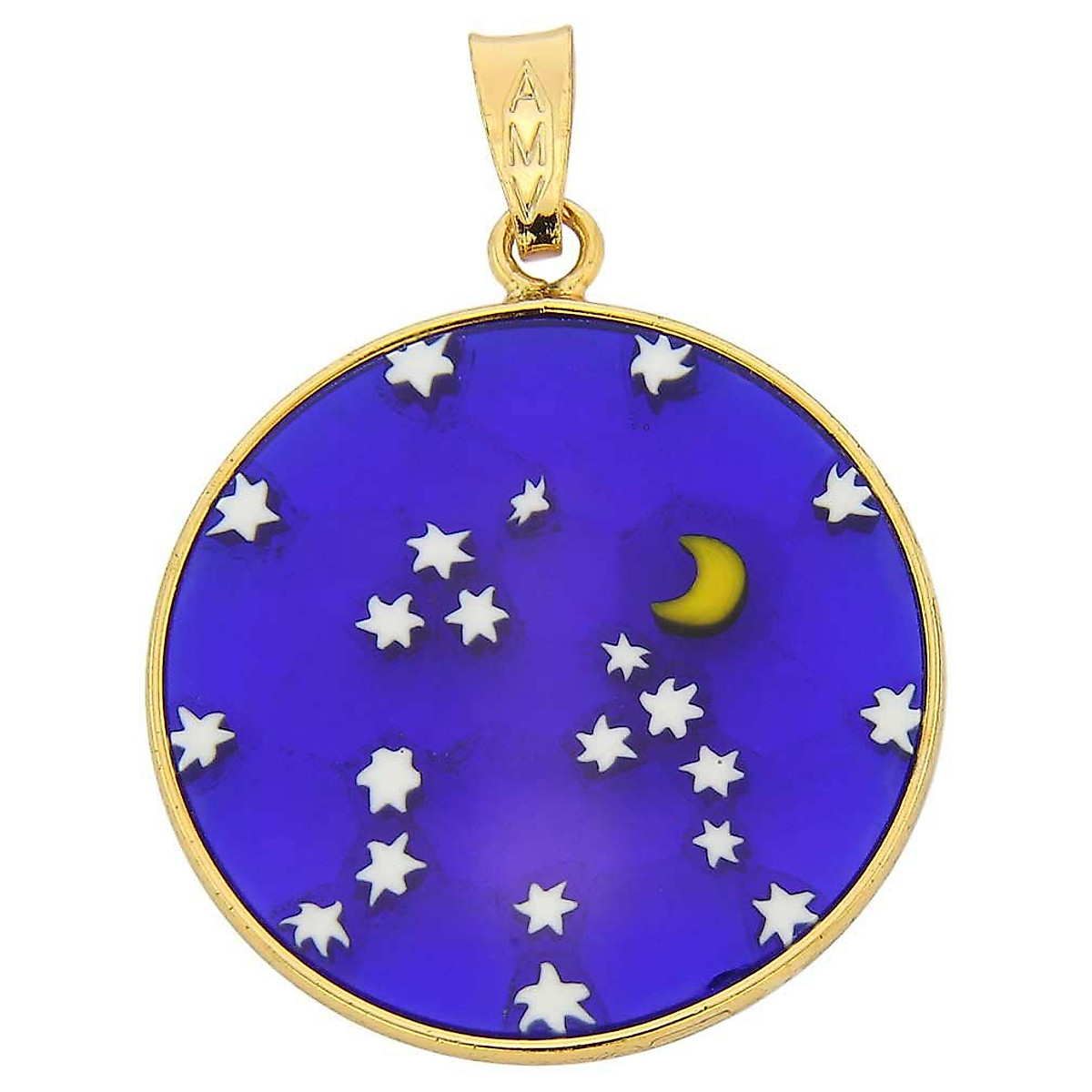 Glass Of Venice Murano Glass Millefiori Pendant Starry Night in Gold-Plated Frame 7/8"