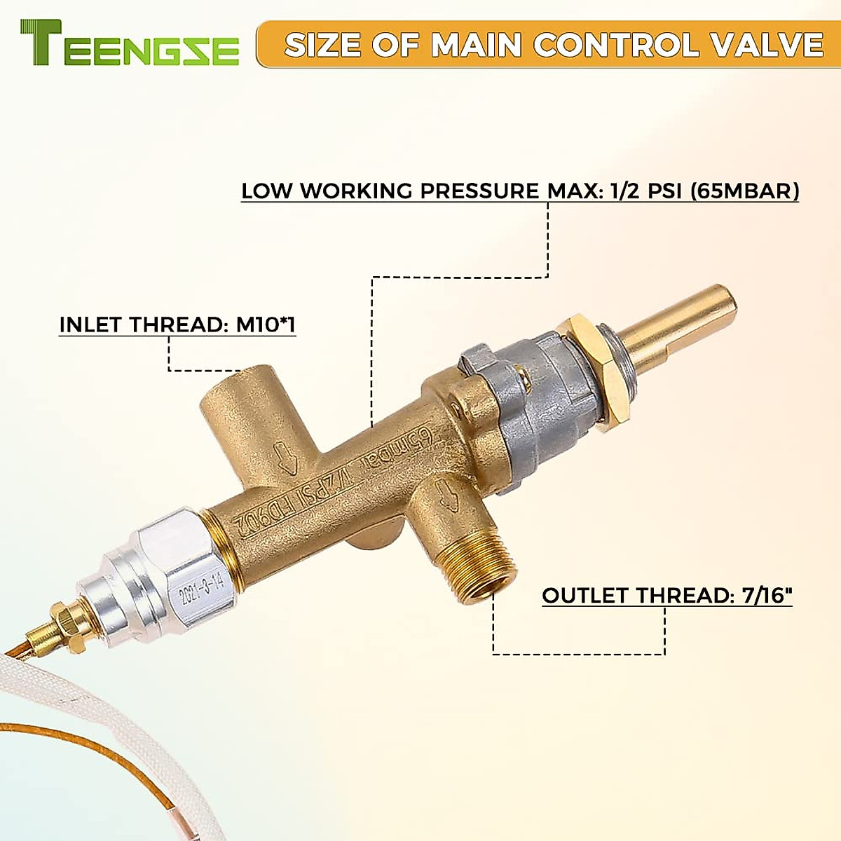 TEENGSE Fire Pit Control Safety Valve, Heater Safety Kit Replacement Parts with Thermocouple and Dump Switch for Room Space Heater Outdoor Patio Heater, Barbecue Grills, Fire Pits, Fireplaces