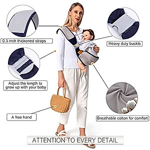 Shiaon Baby Sling Carrier Newborn to Toddler, Lightweight Baby Carrier Sling, Baby Wrap Sling, Baby Hip Seat Carrier for Toddler Sling, Baby Holder Carrier, Nursing Sling, Carrying 7-45 lbs, Grey
