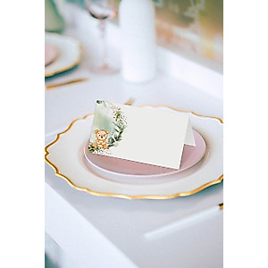 Place Cards for Greenery Bear Party, Editable Name Place Cards, Seating Place Cards for Tables, Tent Style Cards for Baby Shower, Birthday Party, Easy Folding, Pack of 25 Escort Cards(B02)