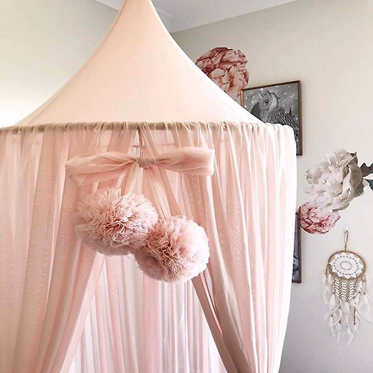 difcuyg5Ozw Lightweight Home Bed Netting Hanging Chiffon Balls Decoration, Lovely Mosquito Net Ornament Accessories - Pink
