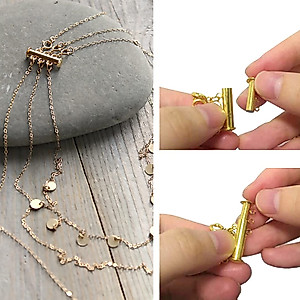 YMCAFZ Layered Necklace Spacer Clasp, 3 Strands Necklaces Slide Magnetic Tube Lock with Lobster Clasps, Jewelry Clasps Connectors for Layered Bracelet Jewelry Crafts Necklace, 2 Pack Gold and Sliver