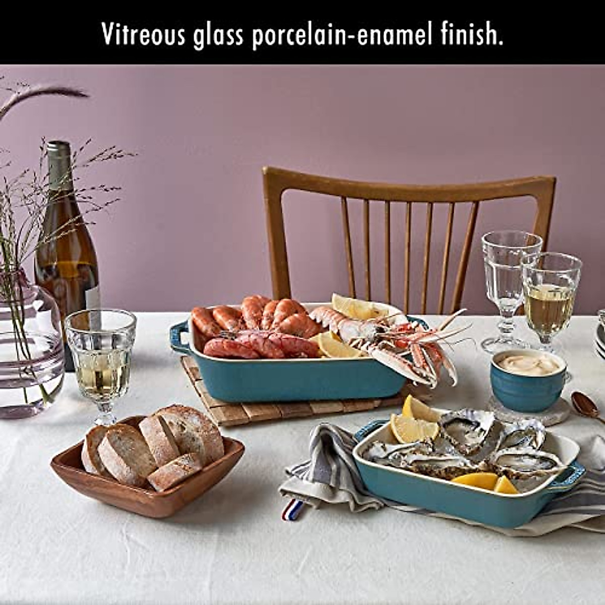 STAUB Ceramics Rectangular Baking Dish Set, Casserole Dish, Baking Pans for Lasagna, Cake, 2-Piece, Rustic Turquoise