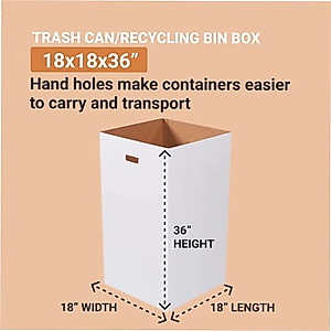 AVIDITI Cardboard Trash Cans and Recycling Bins, 50 Gallon 18"L x 18"W x 36"H, 10-Pack | Reuseable and Disposeable Pop Up Garbage Boxes Container for Party, Parties, Recycle, Outdoor Events, White Box 18x18x36