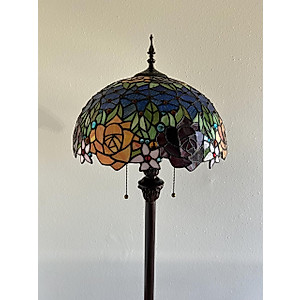 enjoy decor lamps Tiffany Floor Lamp Red Orange Blue Stained Glass Rose Flowers Included LED Bulbs for Living Room Bedroom Office Hotel H64*W16 in