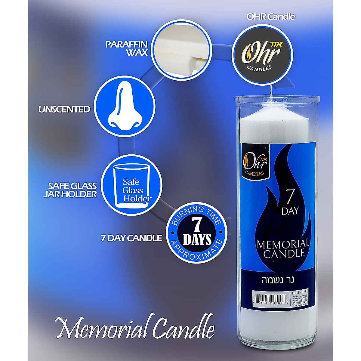 Ohr Candles Yahrzeit Memorial Candles - 7 Day Yahrzeit Candle - Yartzeit Candles Jewish Candles in Glass Tumbler