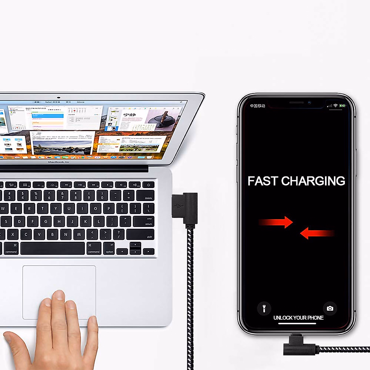 [3 Pack] Right Angle Charging Cable Nylon Braided 90 Degree Elbow for Game Video Watch Compatible with iPhone Xs Max/XS/XR/7/7Plus/X/8/8Plus/6S/6S Plus/SE (3ft, Black White)