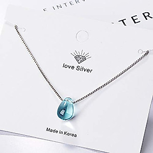 Sweet Blue Waterdrop Glowing Round Bead Pendant Necklace Artificial Crystal Glass Simple Sea Teardrop Necklace for Women-Waterdrop