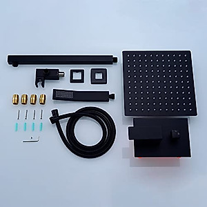 HANEBATH Matte Black Shower Faucet Set Complete with 10 Inch Rainfall Shower Head, Wall Mounted Shower Fixtures with Valve and Trim Kit