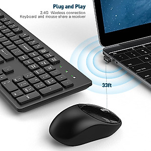 RATEL Wireless Keyboard Mouse Combo, 2.4GHz Slim Full-Sized Silent Wireless Keyboard and Mouse Combo with USB Nano Receiver for Laptop, PC (Black)