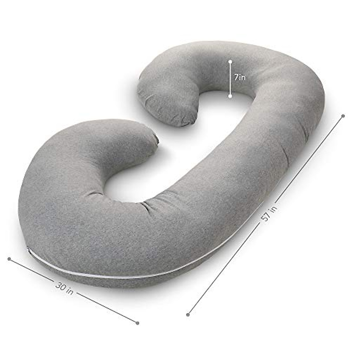 Pharmedoc Pregnancy Pillow Replacement Jersey Cover (Cover Only) for C Shaped Full Body Pillow - Body Pillow Cover Only - Grey