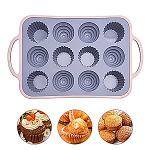 IKOJING Muffin Pan Silicone Baking Pan, Muffin Tin, 12-Cavity Cupcake Chocolate Silicone Mold, Non-Stick Baking Cup, BPA Free, Dishwasher Safe, 201 Stainless Steel Inside, No Deformation (Pink)