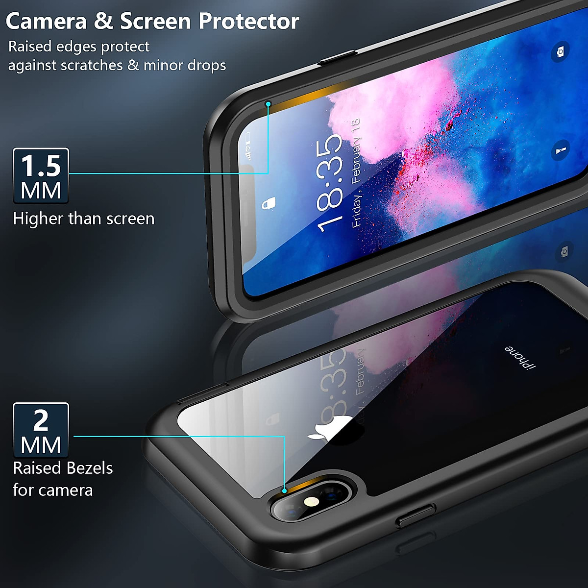 Eonfine for iPhone X Case,for iPhone Xs Case, Built-in Screen Protector Full Body Protection Heavy Duty Shockproof Rugged Cover Skin for iPhone X/Xs 5.8inch (Black/Clear)