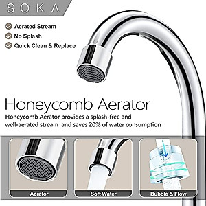 SOKA Two Handles Centerset Bathroom Faucet For Sink High Arc Stainless Steel With Deck Plate & Pop-Up Drain Assembly Fit 3 Hole Installation, Chrome (SK18001C)