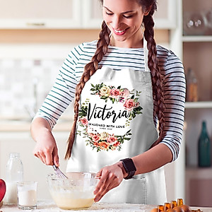 Artist Unknown Personalized Floral Kitchen Aprons Gifts for Women - 6 Design Options, Customized White Chef Apron