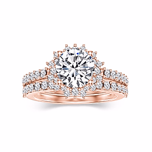 1-1/2 ct. tw. Round-Cut Moissanite Bridal Sets Wedding Engagement Ring for Women in 925 Sterling Silver/10K/14K/18K Gold, Free Engraving Name (Rose, Customize)
