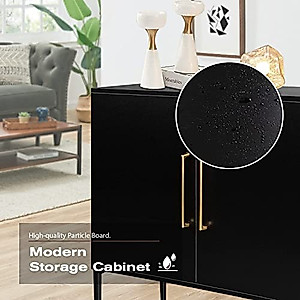 REHOOPEX Set of 2 Black Accent Cabinet- Kitchen Storage Cabinet with Doors, Free Standing Cabinet Wood buffets & Sideboards 2PC