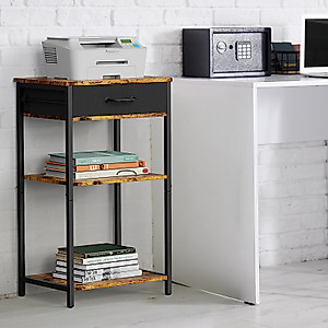 Industrial Printer Stand Rack 3 Tier Printer Table with Storage Printer Shelf with File Drawer Sofa Side Tables Nightstand for Bedroom Machine Stand Holder for Office and Home, Brown