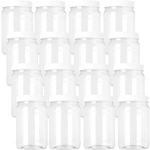 Fasmov 16 Pack 17 oz Plastic Jars with Screw on Lids Storage Jars with White Sealing Caps, Wide Mouth, BPA Free, PET Jars Bulk for Home & Kitchen Pantry Organization and Storage