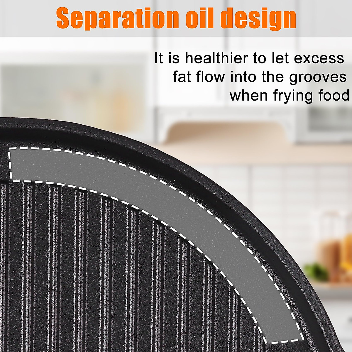 CUKOR Cast iron Grill Griddle, Grill Pan for Indoor Cooking, Stove Top Griddle for Grilling on gas grill, Round Grill Griddle for Induction Cooktop