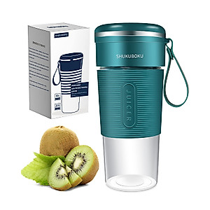 SHUKUBOKU Portable Blender, 10oz, USB Rechargeable, Green, Easy Operation, Magnetic Lid