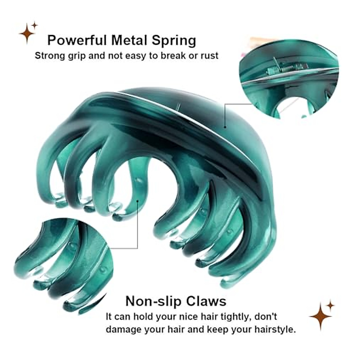 Large Hair Claw Clips With Strong Hold for Women - 4 Inch Non-Slip Octopus Clamps for Long Thick Hair (3 Pack)