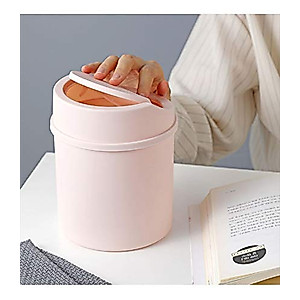 AKOAK 1 Pack Small Table Top Trash can, Mini Clamshell Wastepaper Basket, Simple, Convenient and Durable Household Plastic Storage Bin(Pink)
