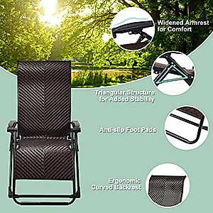 Tangkula 2 PCS Rattan Zero Gravity Chair, Outdoor Adjustable Folding Lounge Chair with Widened Armrest & Locking System, Heavy Duty Wicker Chaise Folding Recliner for Pool, Patio, Beach, Yard (2)