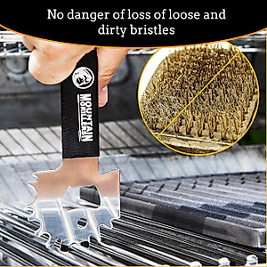 BBQ Grill Grate Scraper - Wide Portable Grill Scrubber Fits Almost Any Grill, Griddle, Smoke Or Oven Grates - Compact Non Slip Stainless Steel Grill Cleaner Tool with Built in Bottle Opener