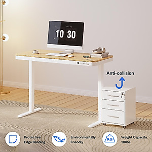 FLEXISPOT Comhar Electric Standing Desk with Drawer Desktop & Adjustable Frame w/USB Charge Ports (Bamboo Texture/White, Wood)