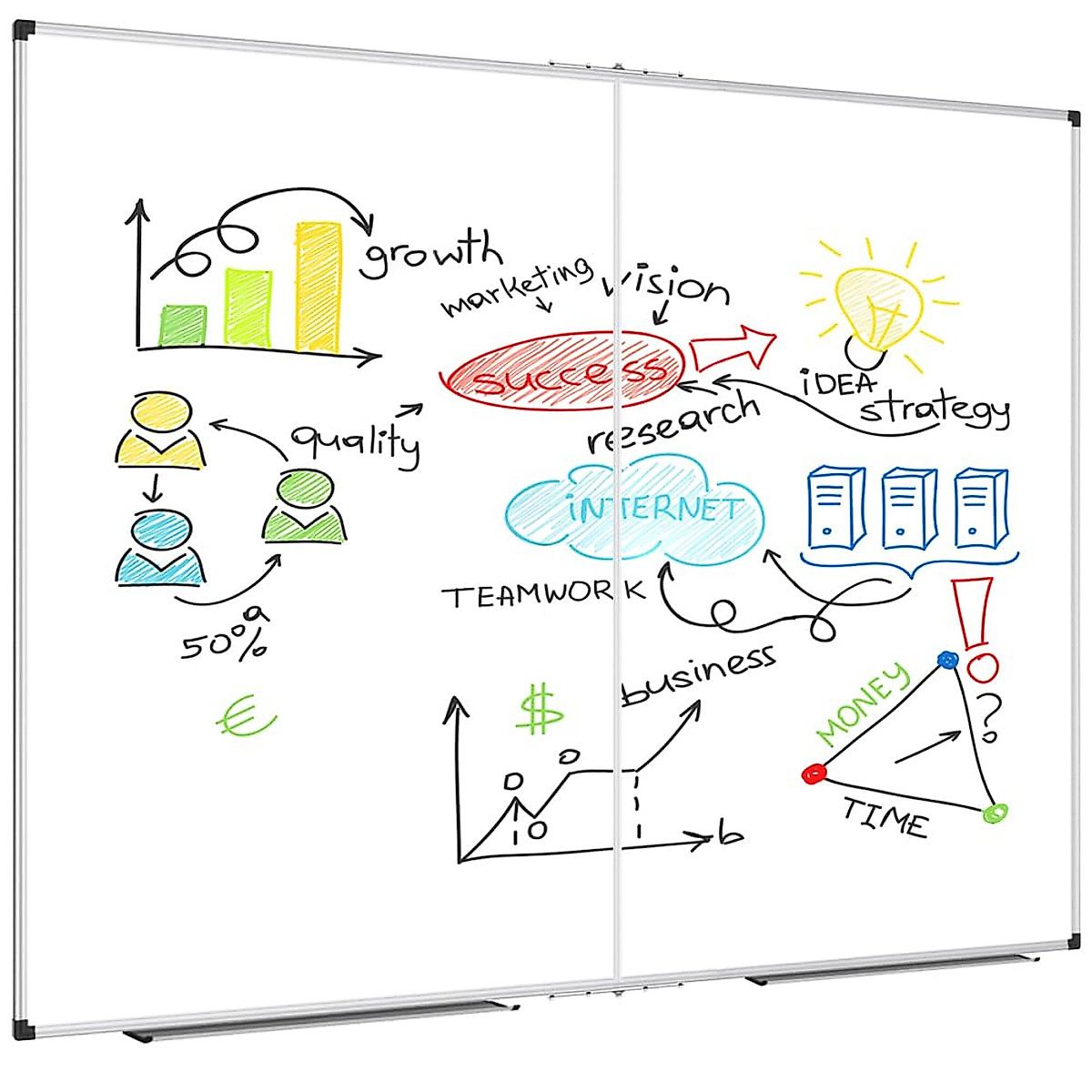 XBoard Dry Erase Board 60 x 48 Inch | Foldable Magnetic White Board for Wall with Marker Tray 5' x 4' | Aluminum Frame Folding Message Presentation Board