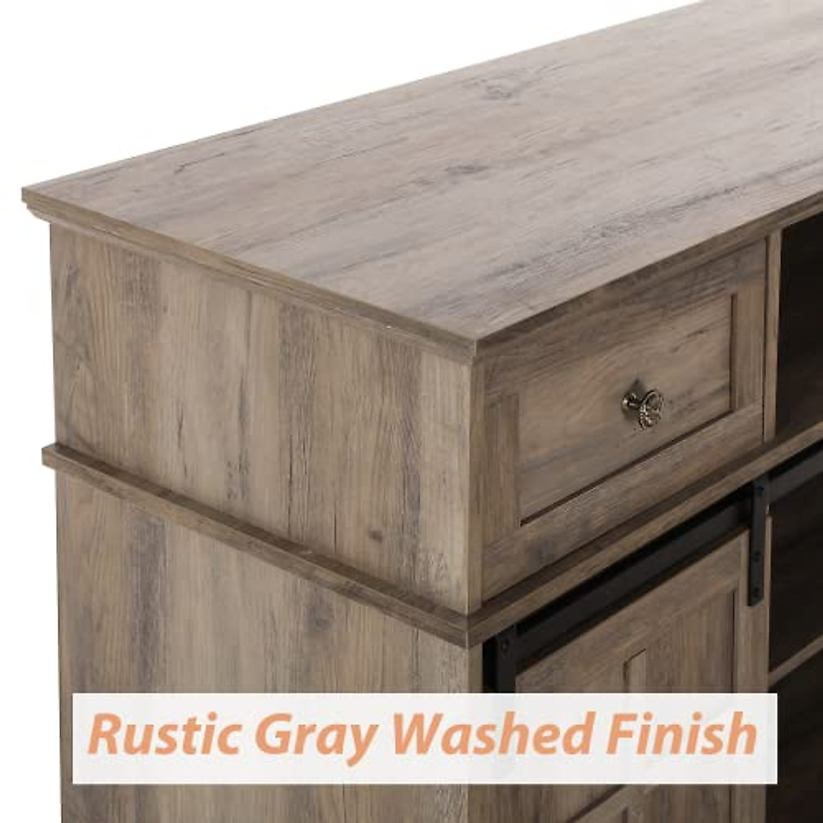 LGHM Entertainment Center, Farmhouse TV Stand for 65 inch TV, 58" Wood TV Stand with Sliding Barn Door, Tall TV Console and Ideal Media Storage with Flip Drawers, Wash Gray
