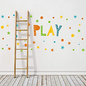 Play Wall Decals Playroom Wall Decor Modern Wall Decals for Kids Girls Boys Bedroom Nursery Wall Stickers Star Wall Decals Dots Wall Art A62 (Play Room)