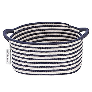 Sea Team Oval Cotton Rope Storage Basket, Woven Storage Bin, Nursery Storage Container with Handles, Diaper Caddy, Baby Shower Basket, Storage Box, Organizer, 15 x 11 x 6.5 Inches (Medium, Navy Blue)