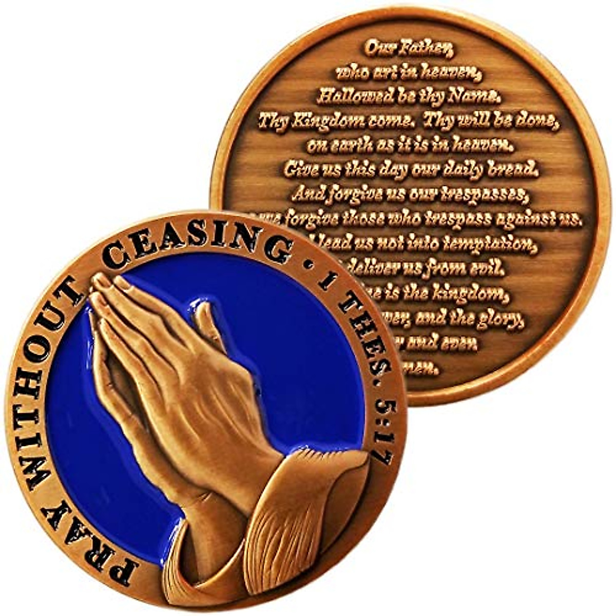 The Lord's Prayer and Pray Without Ceasing, Antique Gold-Color Plated Challenge Coin, Our Father Who Art in Heaven Matthew 6:9-13 Gift