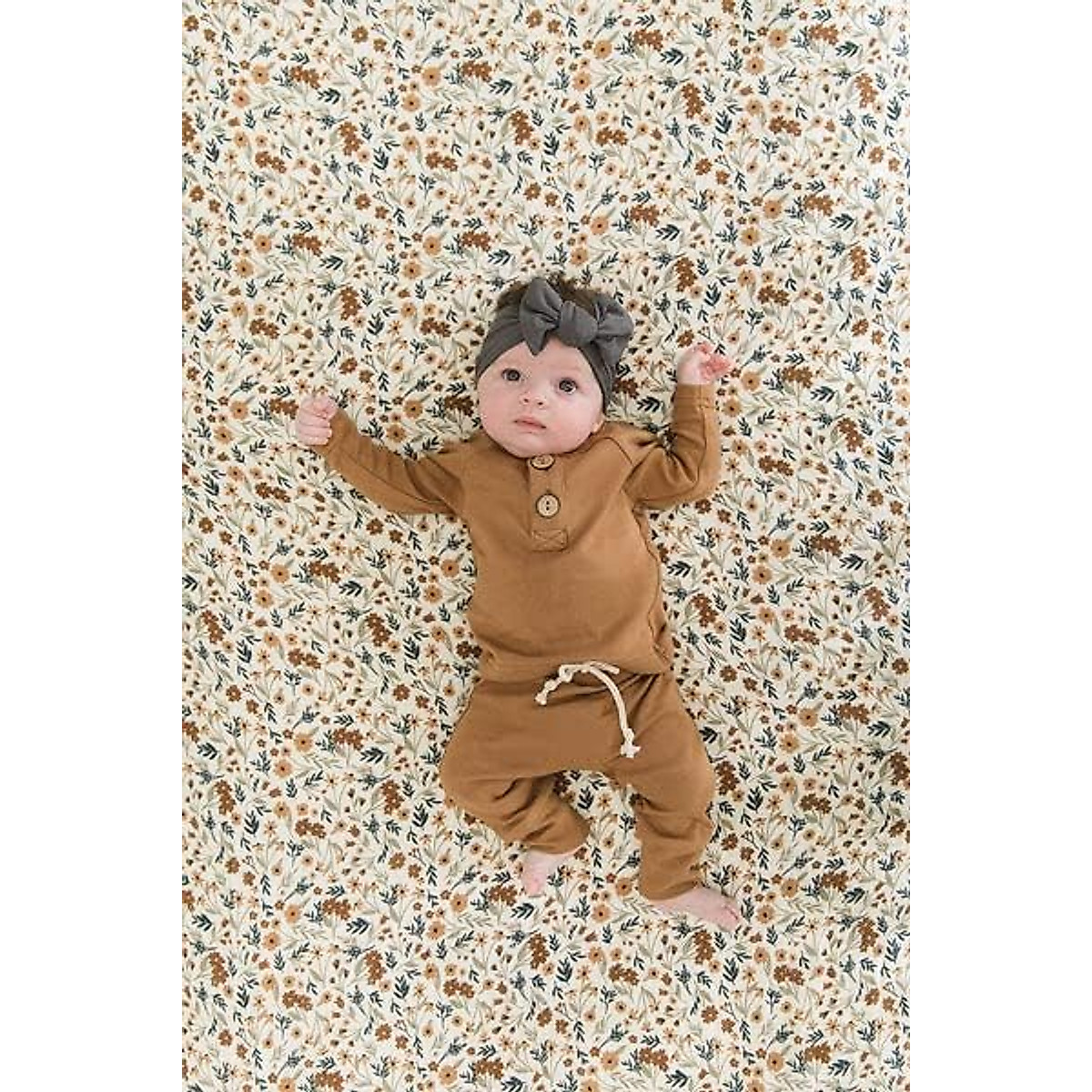 Harvest Floral Muslin Crib Sheet by Mebie Baby, Soft and Breathable Bed Sheets for Babies, Modern Neutral Bedding for Cribs, Standard Crib Mattress Fitted Sheet, Great for Boy or Girl Room or Nursery