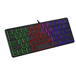 64 Keys Gaming Keyboard Mini Mechanical Illuminated Compact Ergonomic Game Waterproof Three-Color for Typist Travel Business Windows