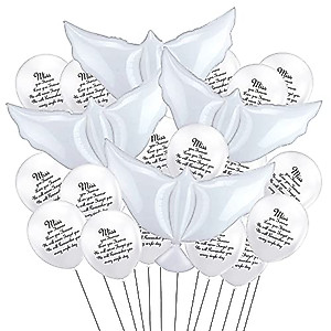 50 PCS White Memorial Balloons Set with 40 PCS White Memorial Balloons 8 PCS Peace Dove Balloons 2 Rolls of Ribbons Funeral Remembrance Balloons for Condolence Funeral Anniversary Memorial Services