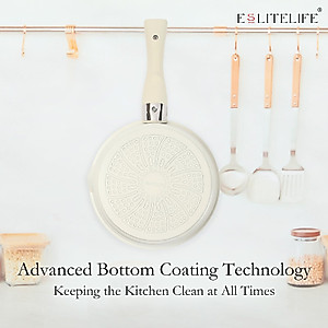 ESLITE LIFE Nonstick Skillet Set with Lids & Detachable Handle, Healthy Granite Coating Egg Omelette Pan,Stackable Cookware for Campers,Oven Safe,PFOA Free (White, 7 Pcs Skillet Set)