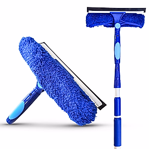 Bring It On Cleaner 20 Foot Reach Extension Pole Plus Squeegee & Window Washer Telescopic Pole for Window Cleaning Extension Pole for Cleaning Windows