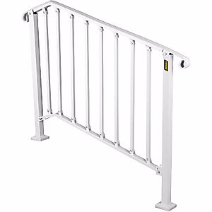 VEVOR Handrail for Outdoor Steps, 3-4 Steps White Fence Outdoor Handrail, Adjustable Metal Staircase Handrail, Thickened Stair Railings for Porch Railing, Deck Handrail