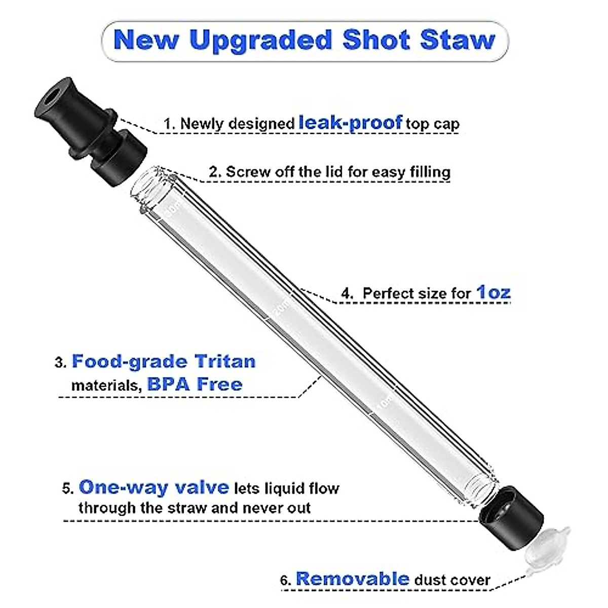 Shot Straw, Alwenid Shot Tube Holder Drinks Straw for Liquor, Beach Pool, Parties, Fits All Standard Bottles, Glasses, Tumbler, BPA-Free, Dishwasher Safe