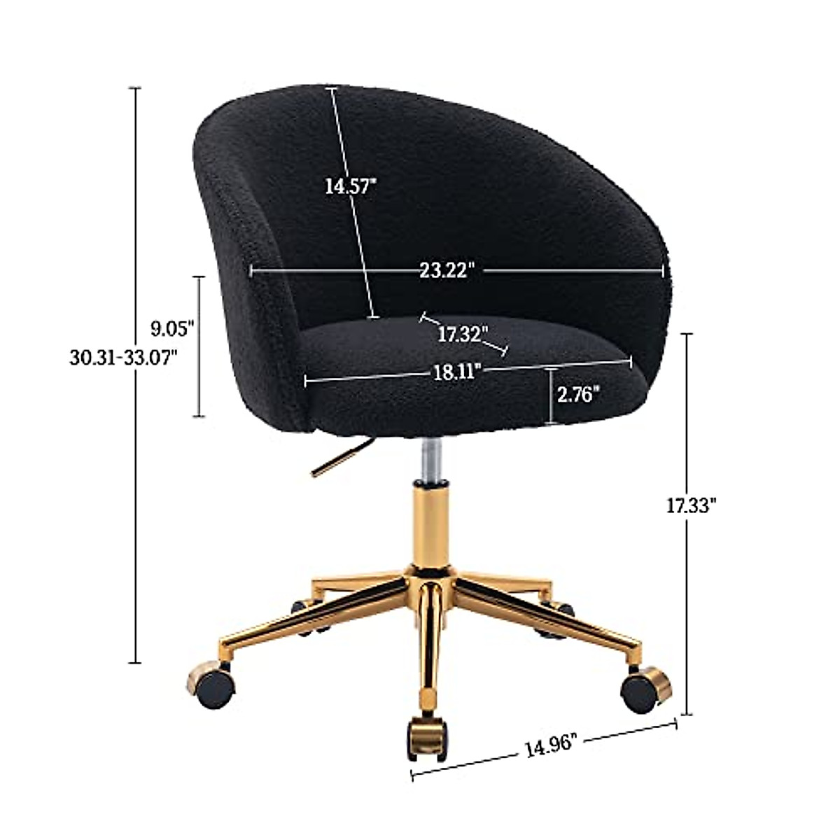 KCC Faux Fur Office Desk Chair, Comfy Fluffy Swivel Modern Leisure Armchair with Wheels, Upholstered Comfy Fuzzy Vanity Makeup Chair Height Adjustable for Teens Women Girls Elegant Home Office