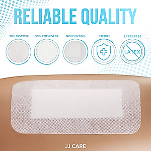 JJ CARE Adhesive Island Dressing [Pack of 25], 4” x 8” Sterile Island Wound Dressing, Breathable Bordered Gauze Dressing, Individually Wrapped Latex Free Wound Bandages with Non-Stick Central Pad