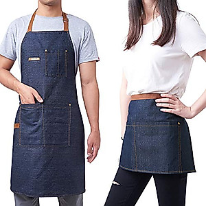 KPD 2 Pack Blue Unisex Adjustable Bib Denim Apron for Family Chef, Kitchen, BBQ and Studio,Cooking Apron for Kitchen and Home