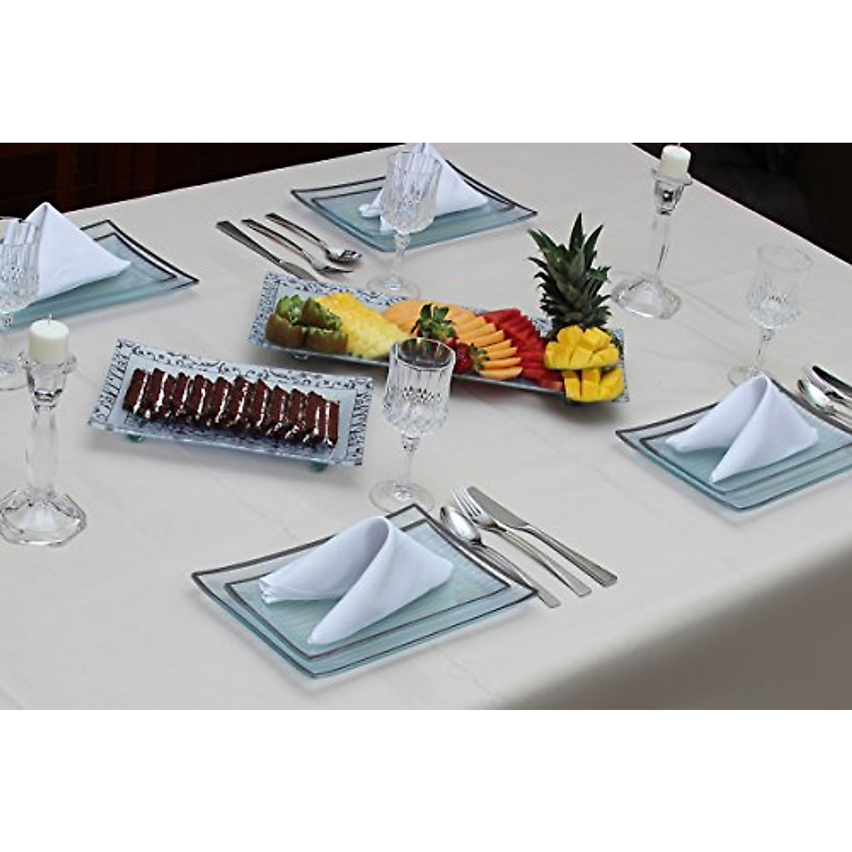 GAC Great American Classics Florentine Designed Charcoal Tempered Glass Rectangular Serving Tray on Glass Ball Legs Break and Chip Resistant – Oven Proof – Microwave Safe Decorative Platter