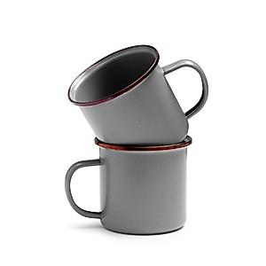 Barebones Enamel Cup - Enameled Steel Mug Set of 2 14-oz - Stainless Steel Rim for Camping and Outdoor Use- Slate Gray
