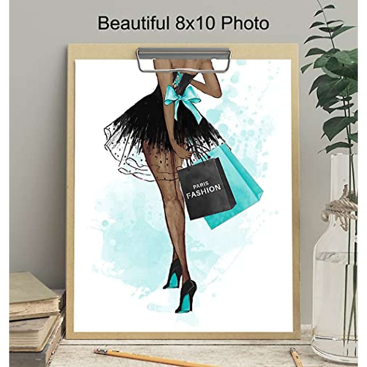 Light Blue Fashion Designer Wall Art - Black Woman, African American Women, Teens, Girls Bedroom - High Fashion Design Wall Decor - Glam Gifts for Latina, African American Woman - Black Culture