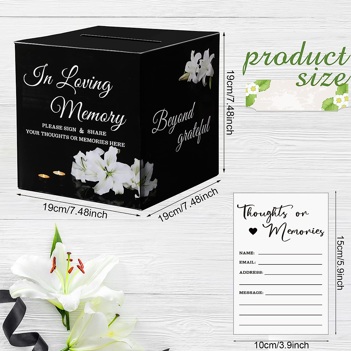 Fainne 50 Pcs Lily Share a Memory Cards with Celebration of Life Box Funeral Advice Cards Thank You Sympathy Holder Box Decor for Guest Funerals Memorial Service Farewell Remembrance Party Supplies
